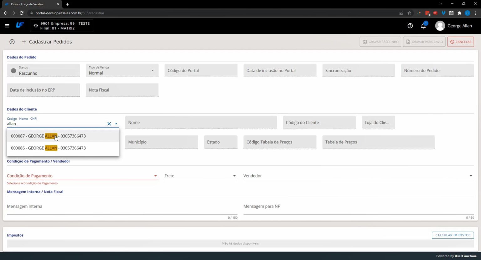 Portal de Vendas integrado ao Protheus - User Function